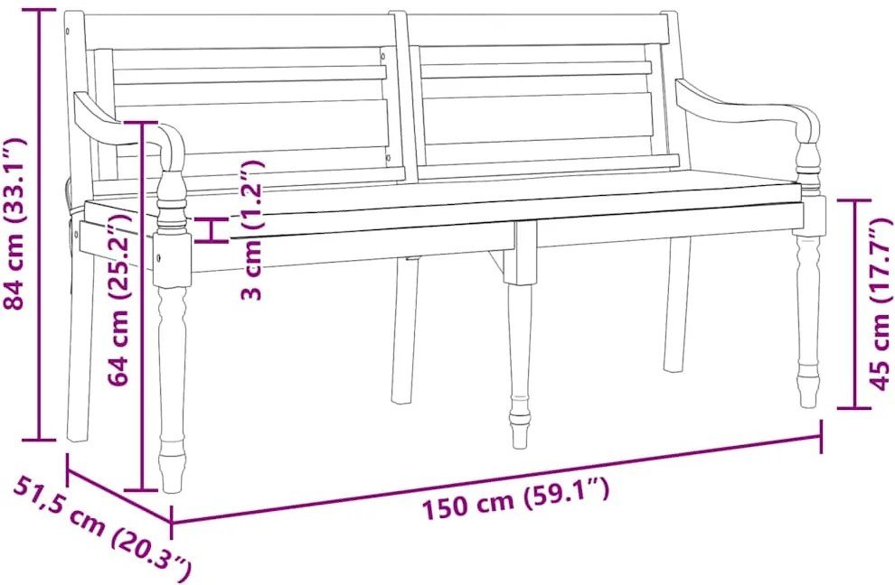 Lavice Batavia s poduškou 150 cm masivní teakové dřevo 319148