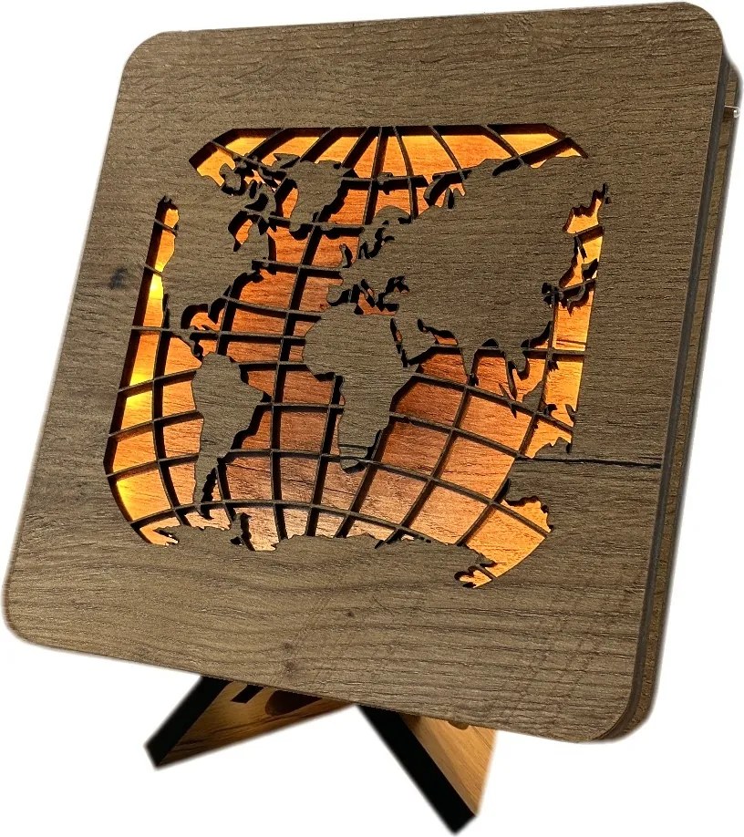 Li-Go "Mapa světa" lampa 19x19 cm provedení povrchu: dub