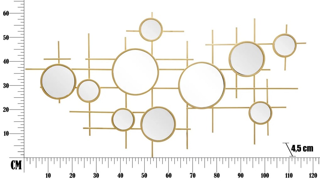 Zlaté nástěnné zrcadlo Mauro Ferretti Numbers, 117x4,5x61 cm