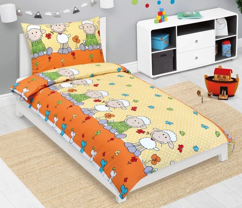 Bellatex Krepové povlečení dětské Junior Oranžová,Žlutá 140x200 cm, 70x90 cm