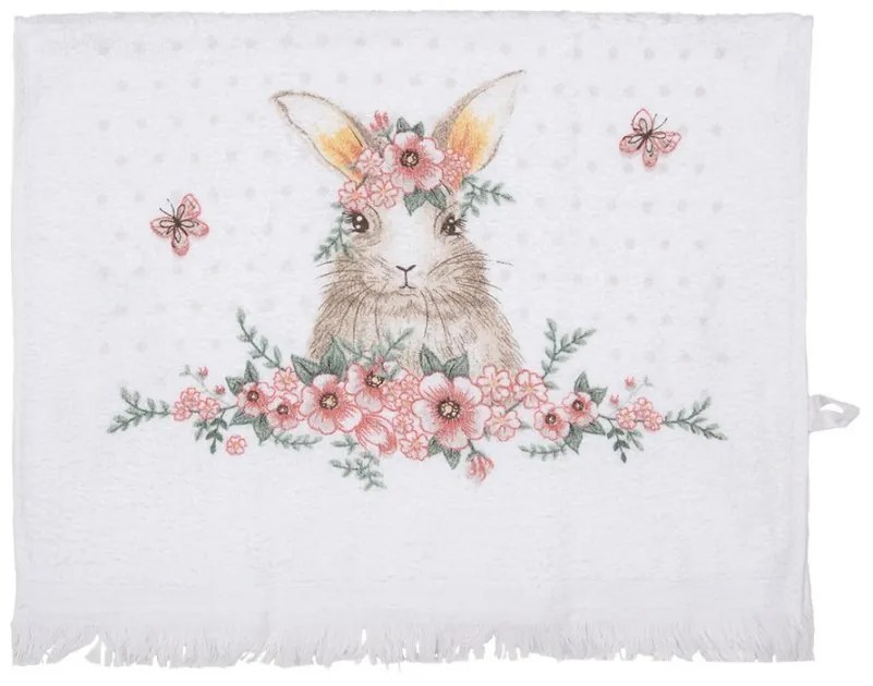 Bílý froté kuchyňský ručník s králíčkem Floral Easter Bunny - 40*66 cm