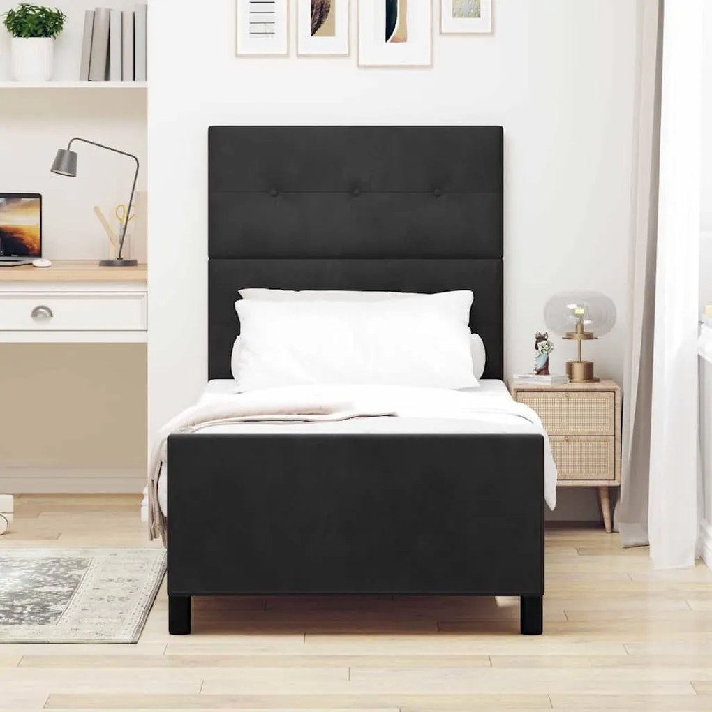 Postel s boxspringem s čelo Černá 90 x 200 cm samet 3344917