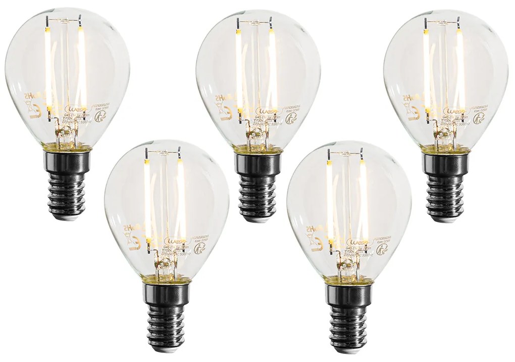 Sada 5 stmívatelných LED žárovek E14 P45 čirá 3W 250 lm 2700K
