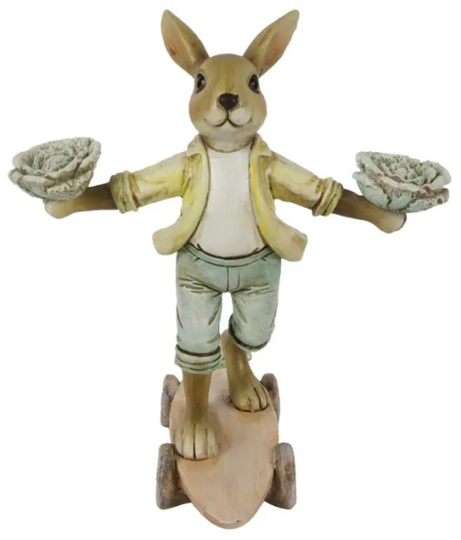 Dekorace králík na skateboardu s kapustou – 14x11x16 cm