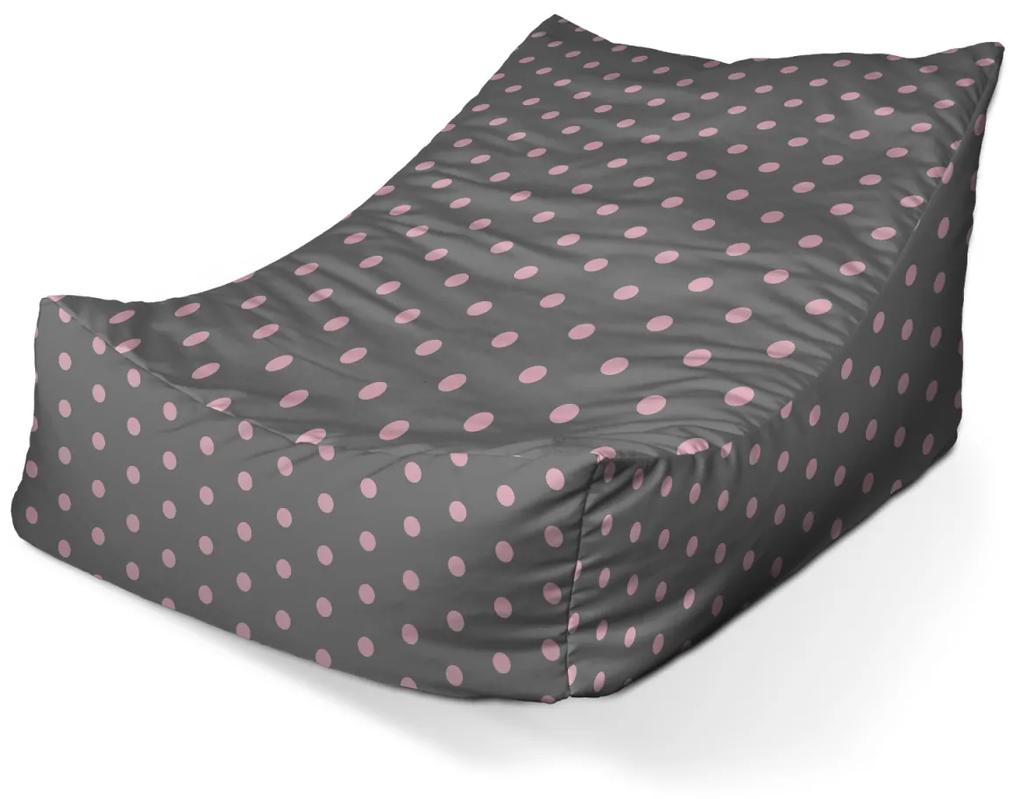 Sablio Sedací vak Lounge Růžové puntíky na šedé - 120 x 100 x 80 cm