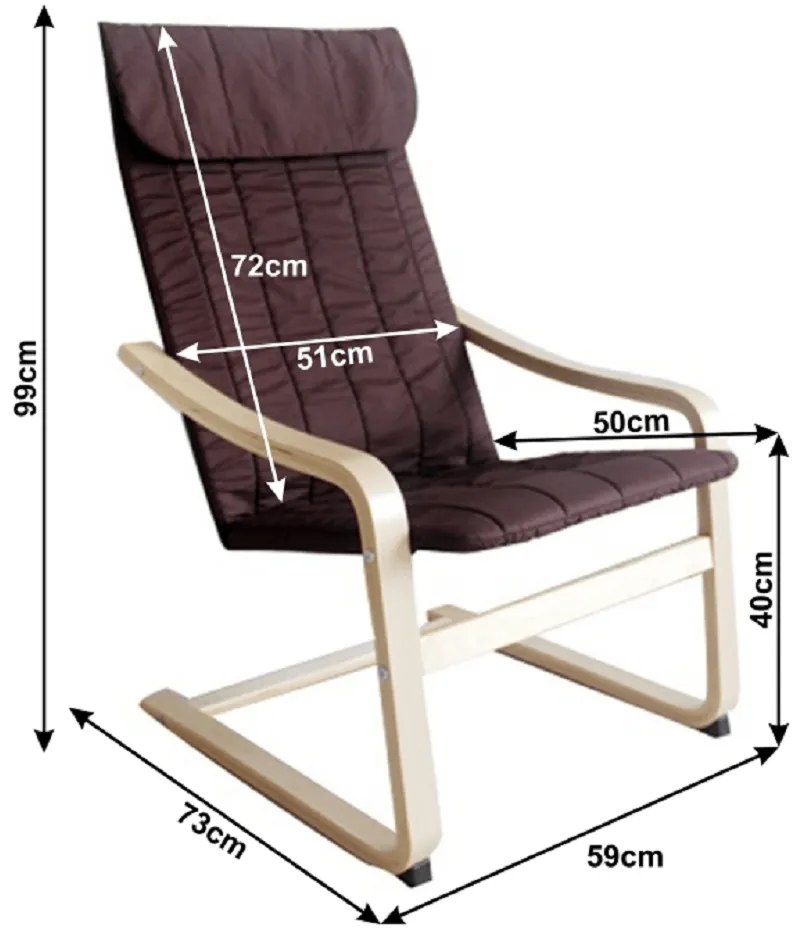 Kondela Relaxační křeslo, březové dřevo / hnědá látka, TORSTEN
