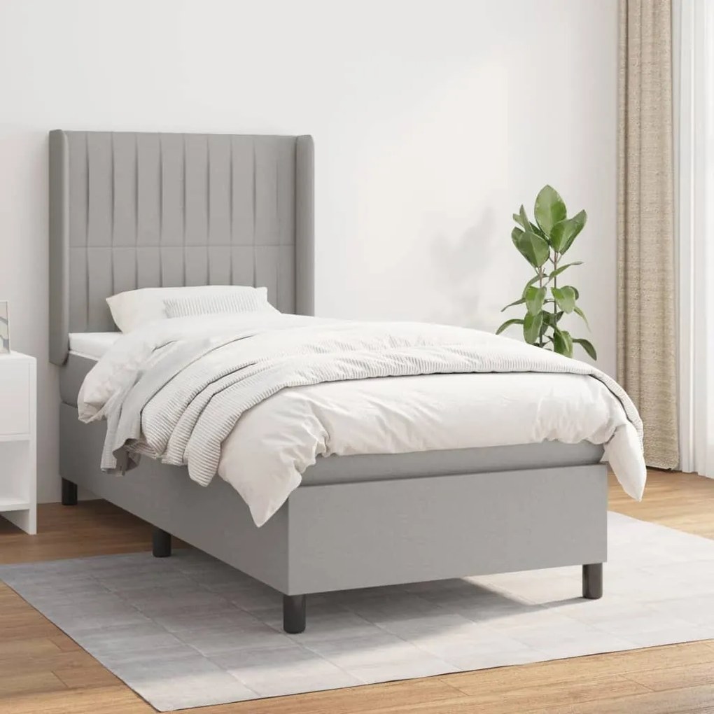 Box spring postel s matrací světle šedá 90x200 cm textil 3131561