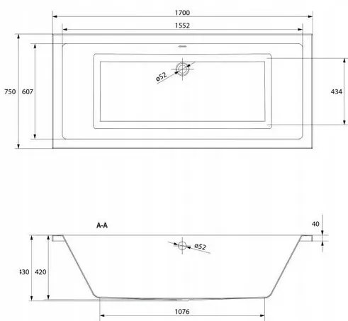 Cersanit Intro akrylátová vana 170x75cm + nožičky, bílá, S301-068