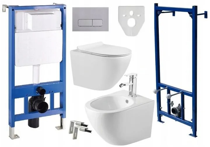 Závěsný set Mexen Fenix + WC Lena + bidet + tlačítko, bílá, 2010000014622
