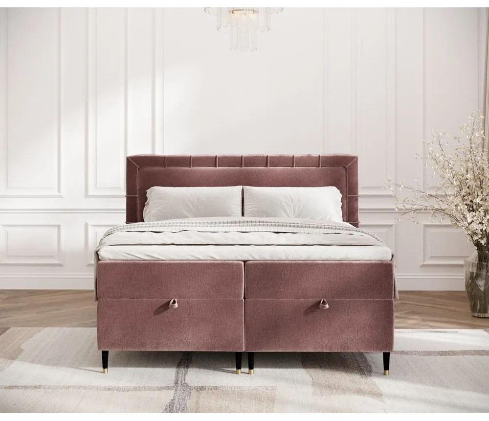 Růžová boxspring postel s úložným prostorem 200x200 cm Voyage – Maison de Rêve