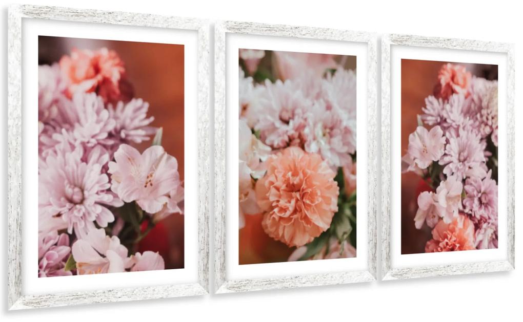 Gario Sada plakátů Kvetoucí podzimní květiny - 3 dílná Barva rámu: Rustikální, Rozměry: 99 x 45 cm