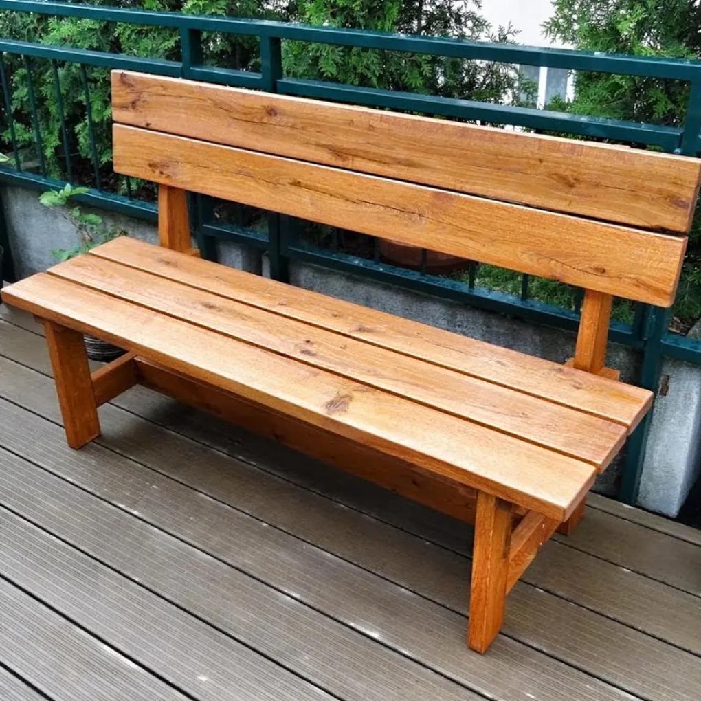 KULHÁNEK Zahradní lavice s opěradlem - přírodní Délka: 150 cm, Odstín nátěru: lazura - palisandr