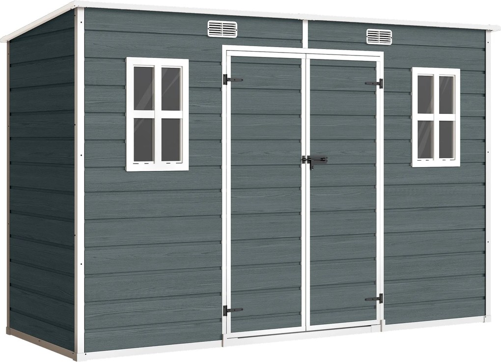 Outsunny zahradní domek 3,2 m² (303 × 123 × 197 cm) – plastový skladovací domek s okny, dvoukřídlými dveřmi, uzamykatelným větráním a podlahou ve vzh…