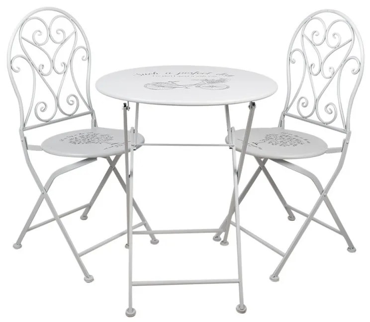Bílá kovová zahradní bistro set souprava Perfect Day - Ø 60*70 / 2x Ø 40*40*92 cm