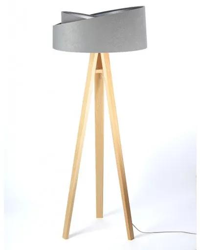 Timberlight Stojací lampa Awena šedá + stříbrný vnitřek + dřevěné nohy
