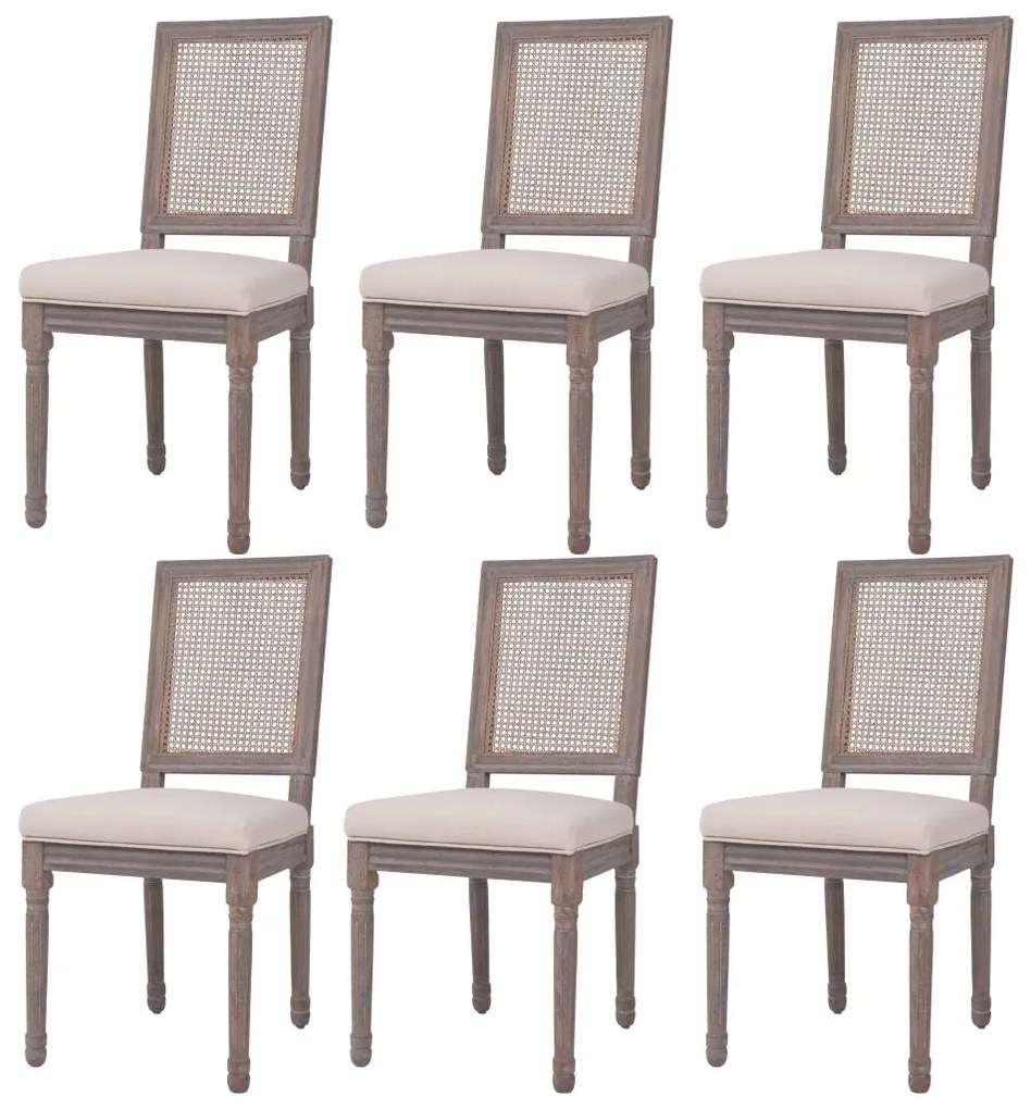 275155 vidaXL Jídelní židle 6 ks lněné ratanové 47 x 58 x 98 cm, krémově bílé