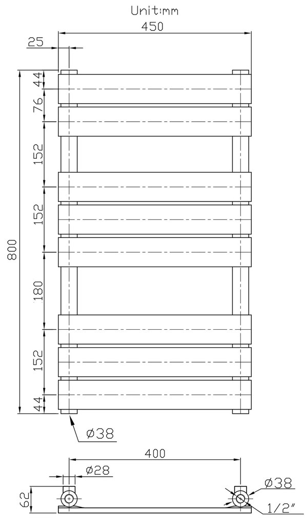 Gamma Erga Classic, topné těleso 800x450 mm, 408W, černá matná, ERG-LAV-CLAS-120450-BK