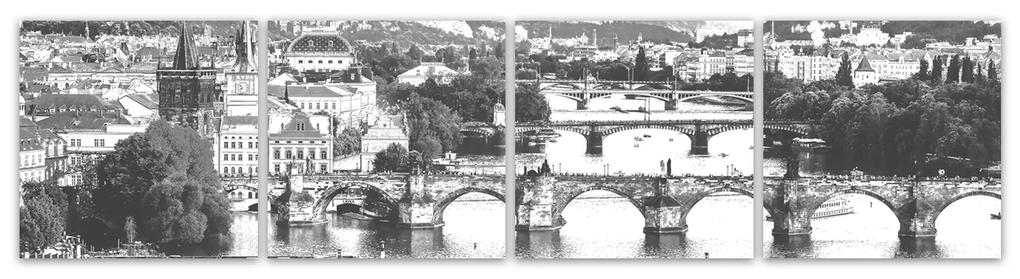 Malvis ® Obraz Praha tužkou Velikost (šířka x výška): čtyřdílné panorama - 140x35 cm