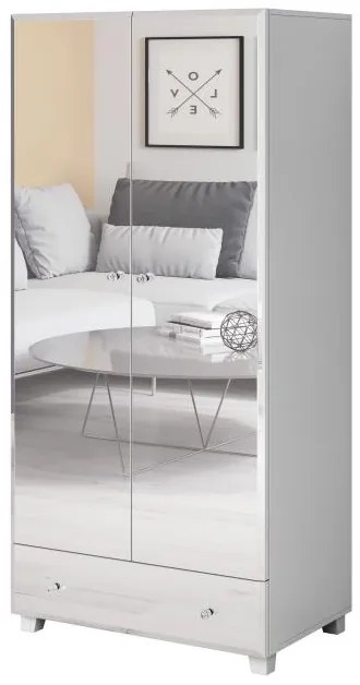 SANTI 2D šatní skříň, bílá/zrcadlová