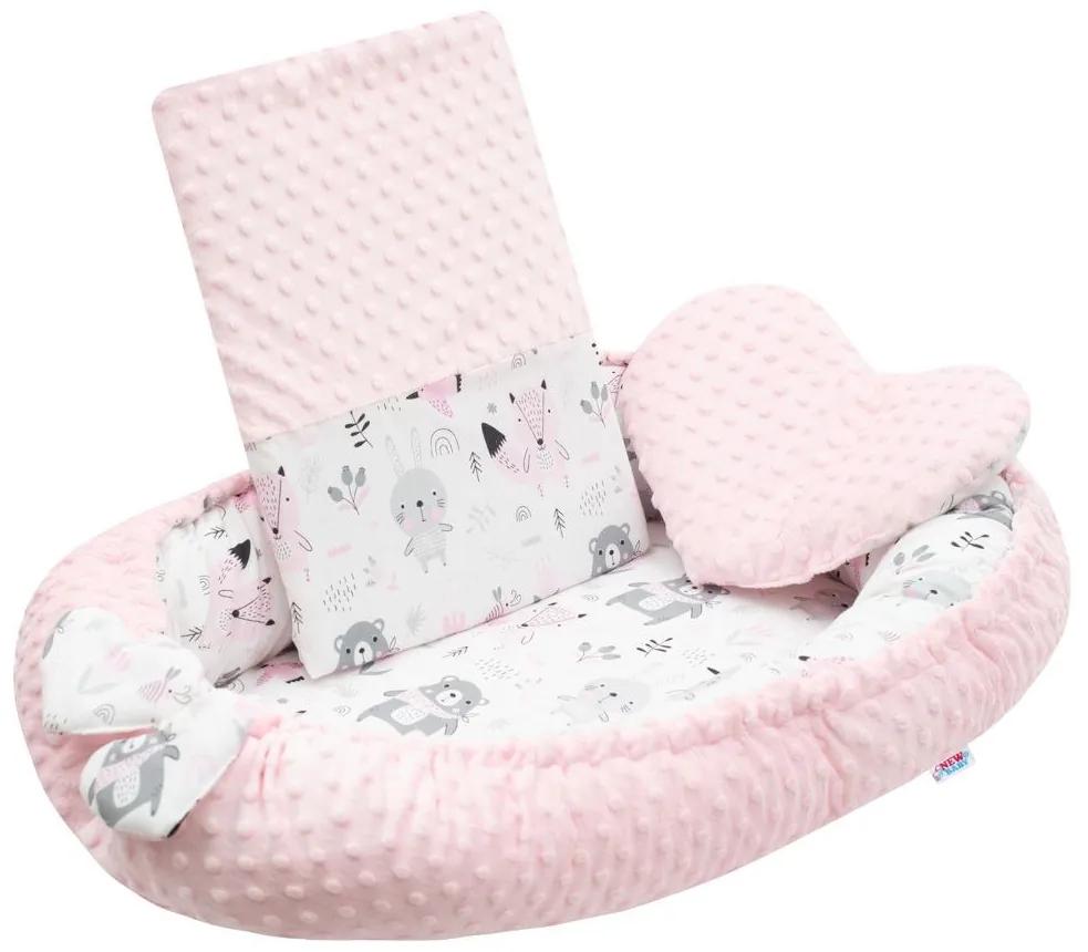 Luxusní hnízdečko s polštářkem a peřinkou New Baby z Minky růžové Barva: Růžová