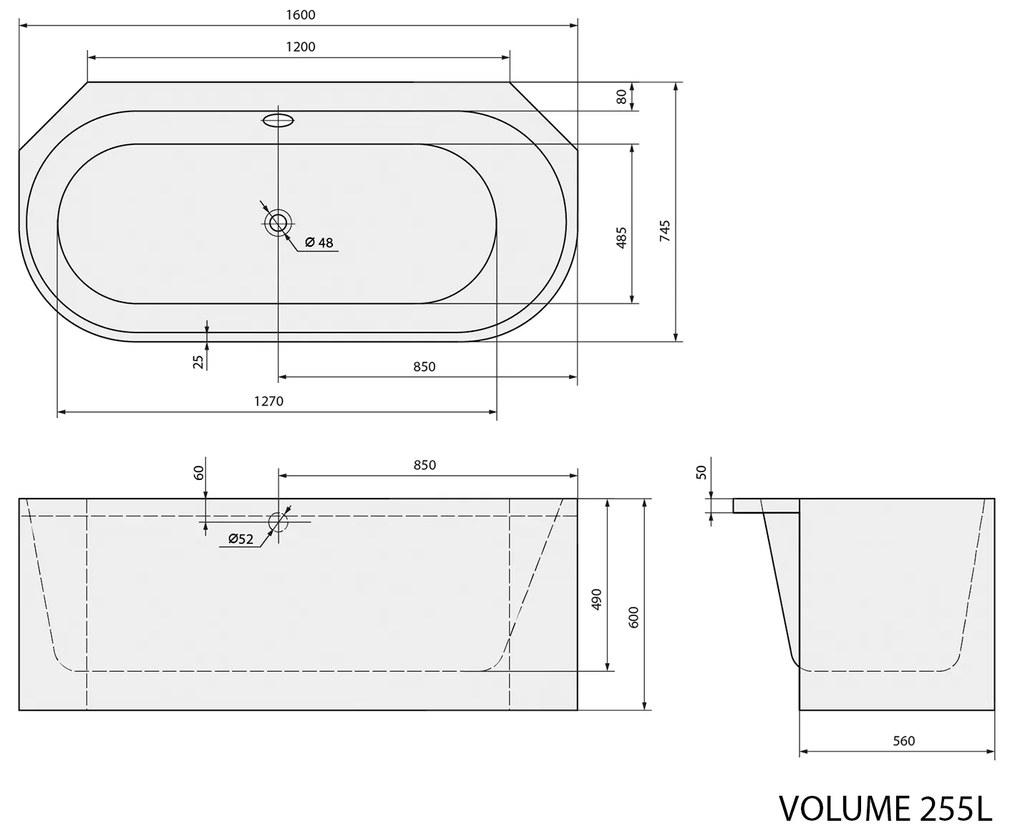 Polysan Astra Ar Monolith asymetrická vana rohová 160 x 75 cm pravá akrylát bílá 34611MAR