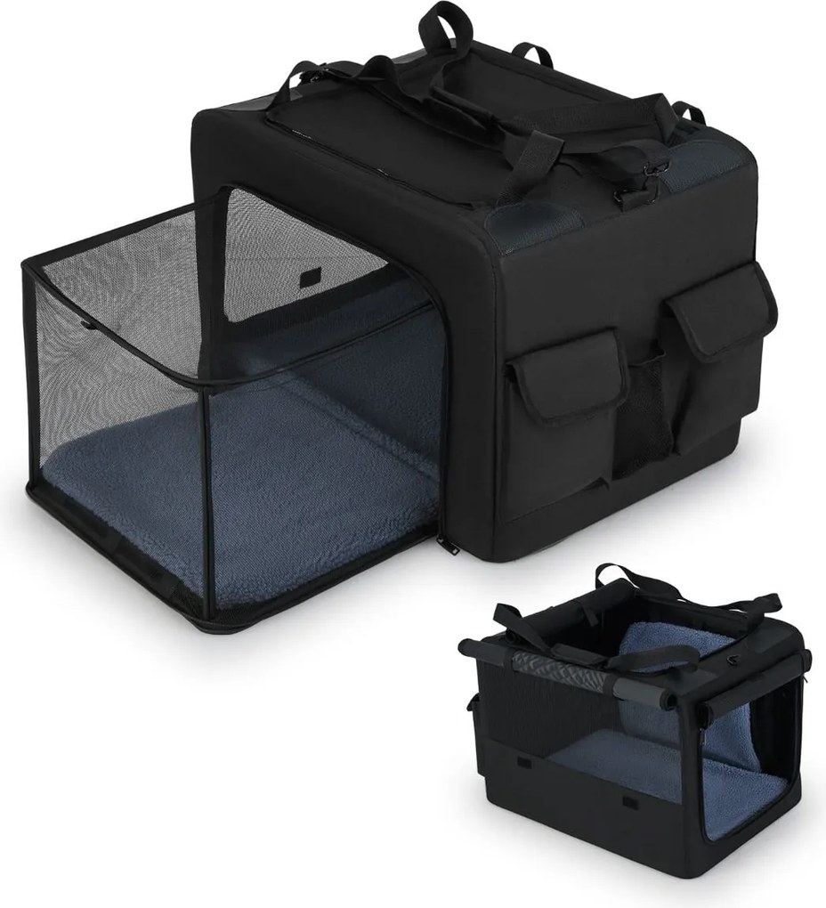 Costway Skládací box na psa se 2 otvory, oknem a síťovaným košíkem box