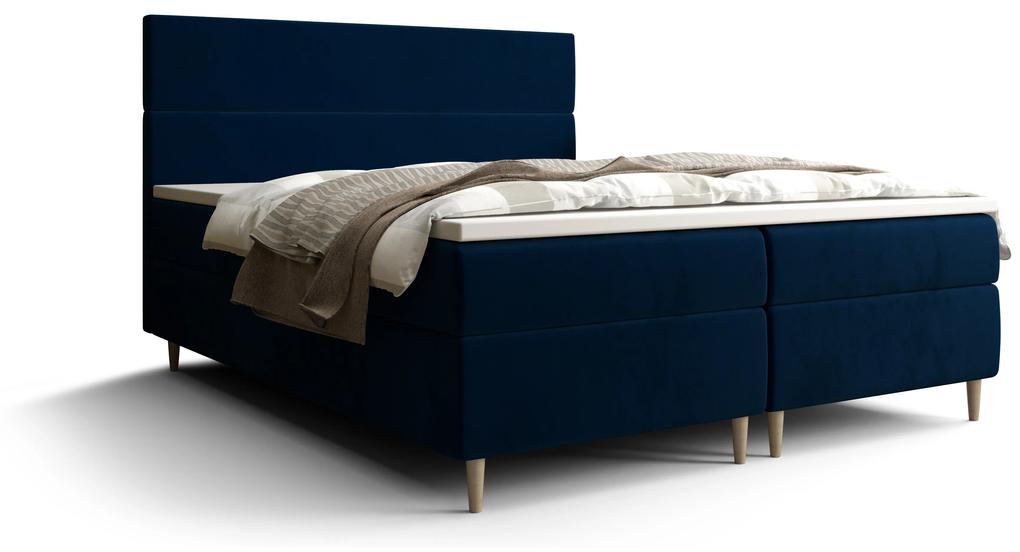 Manželská postel Boxspring 160 cm Flu Comfort (tmavě modrá) (s matrací a úložným prostorem). 1055926