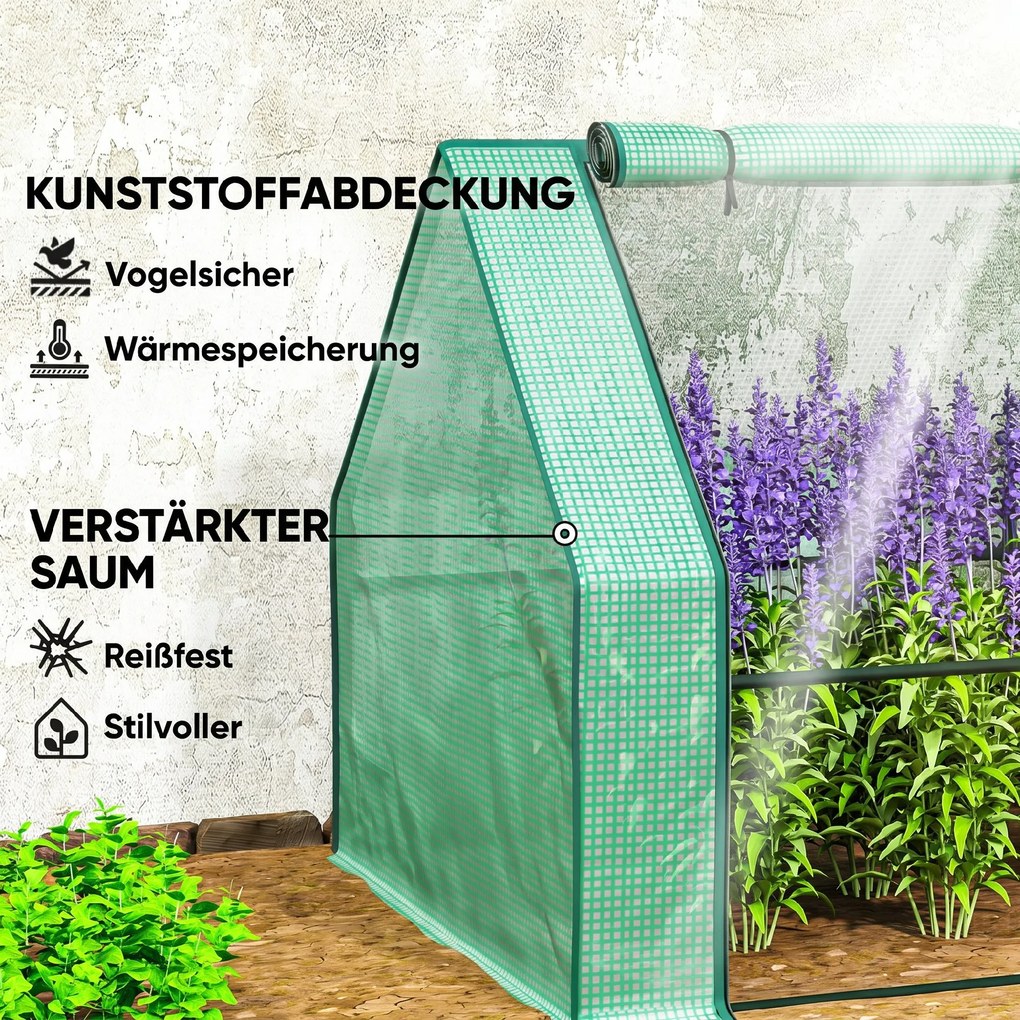 Outsunny Skleník se zipovým oknem, zimovzdorný foliový skleník z oceli 360 x 90 cm Zelený