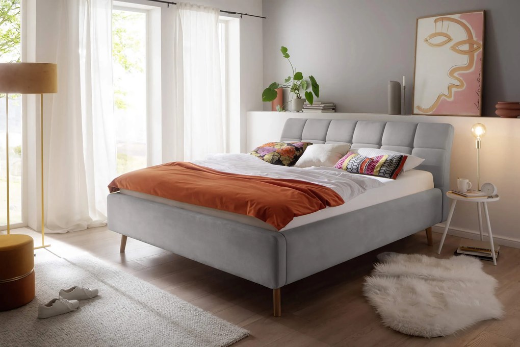 Čalouněná postel s prošívaným čelem lemina s úložným prostorem 180 x 200 cm světle šedá MUZZA