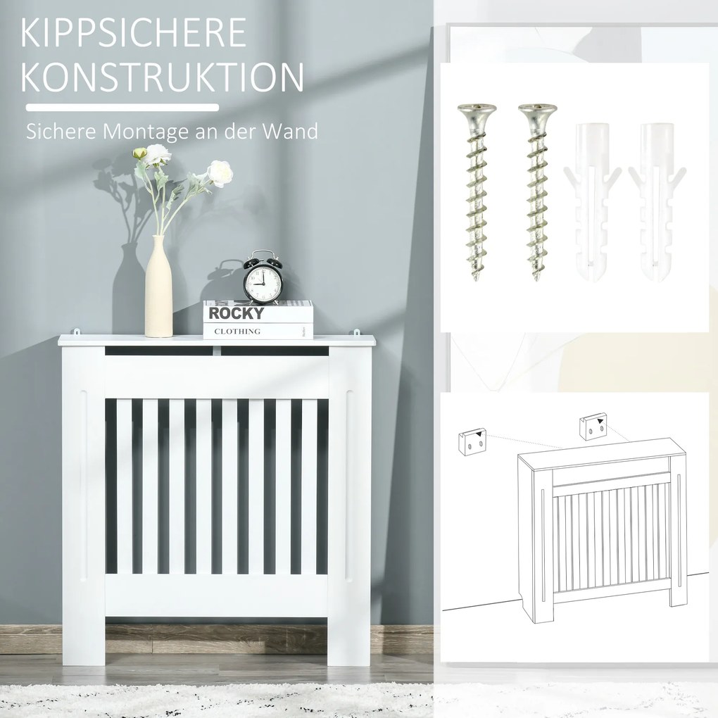HOMCOM Moderní Kryt Na Radiátor MDF Kabinet pro Obývací Pokoj a Ložnici 78x19x81 cm Bílý