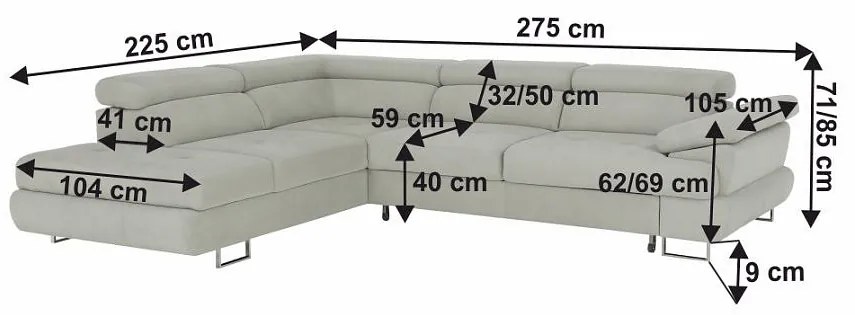 Tempo Kondela Sedací souprava s úložným prostorem, světle šedá, látka, levá, BUTON R