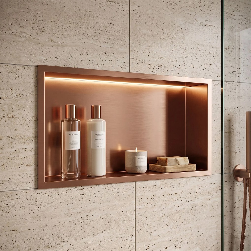 Rea Rea, VSTAVANÁ KOUPELNOVÁ POLICE LED 30x60 brush copper, REA-08568