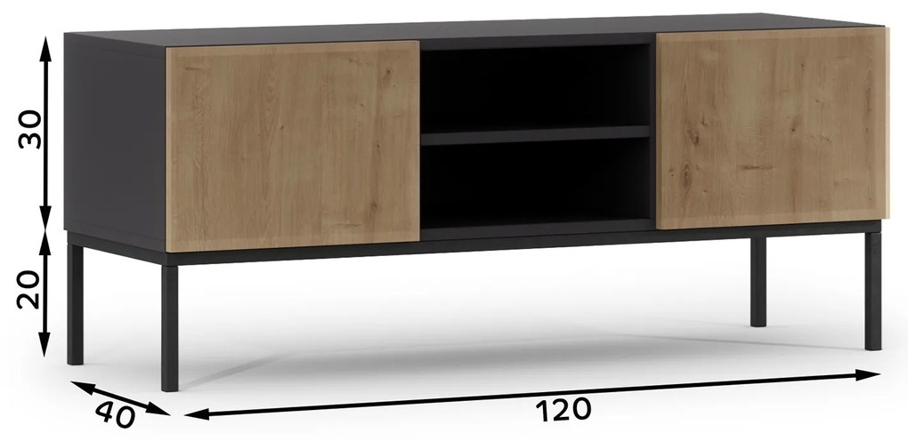 Eltap TV stolek  Lanzzi 120 Černá Mat / Dub Artisan