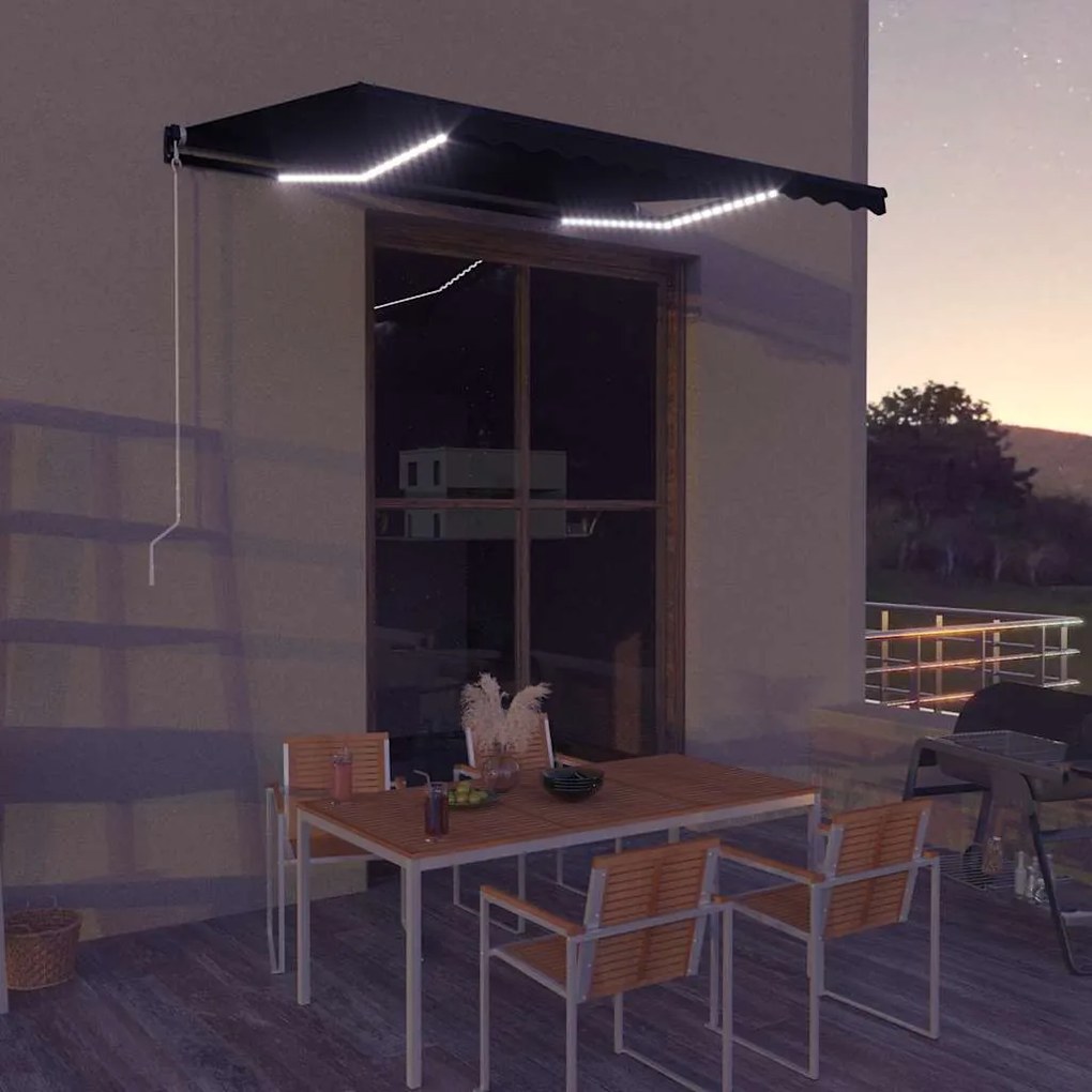 Ručně zatahovací markýza s LED světlem 350 x 250 cm antracitová 3051244