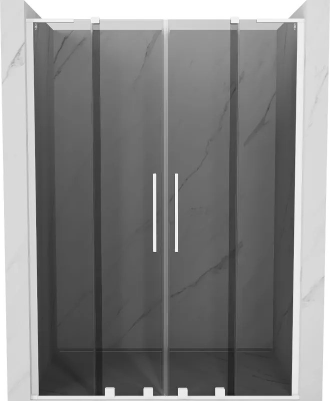 Mexen Velar L Duo, posuvné sprchové dveře do otvoru 160 cm, 8mm šedé sklo, bílá matná, 871-160-003-42-20