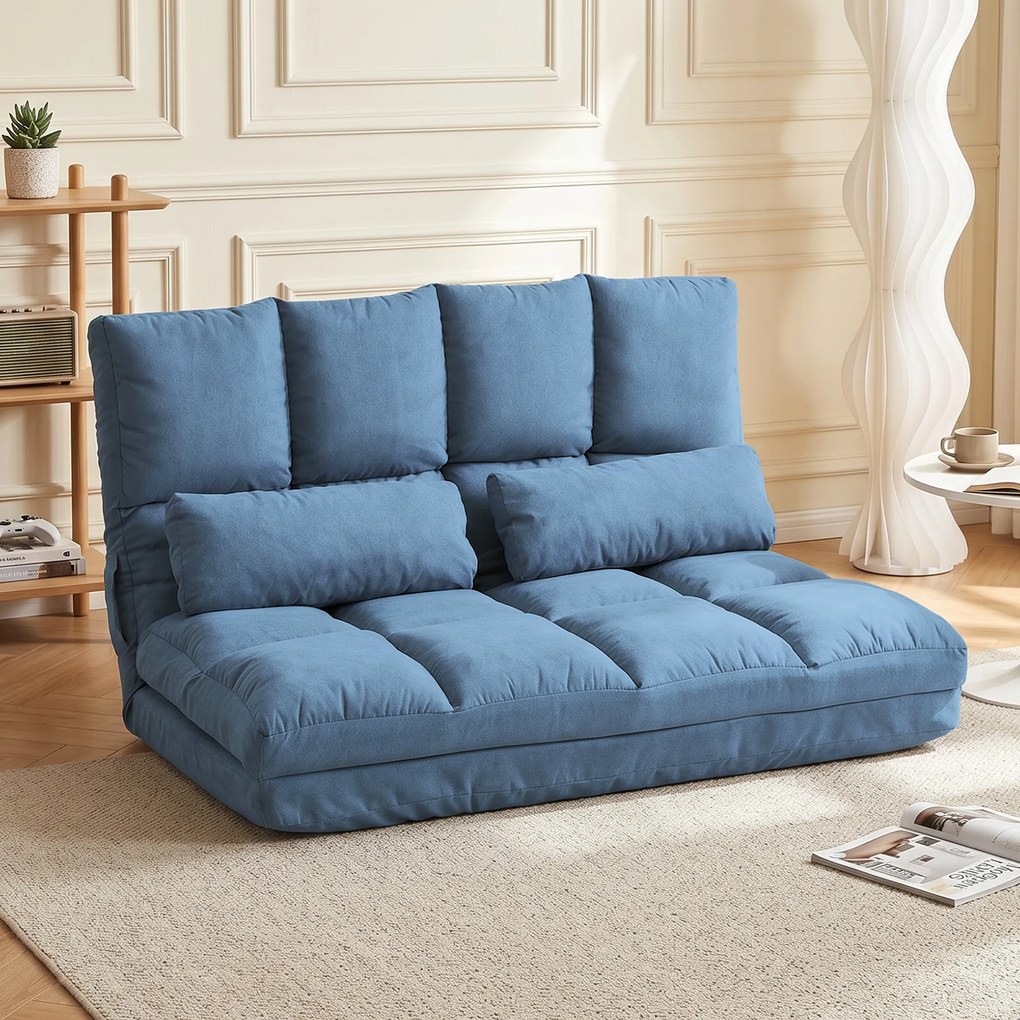 Rozkládací pohovka 2 v 1 HOMCOM, 102L x 73W x 60H cm, s třísměrně nastavitelným opěradlem, sedák, samet, ocel, modrá| Aos