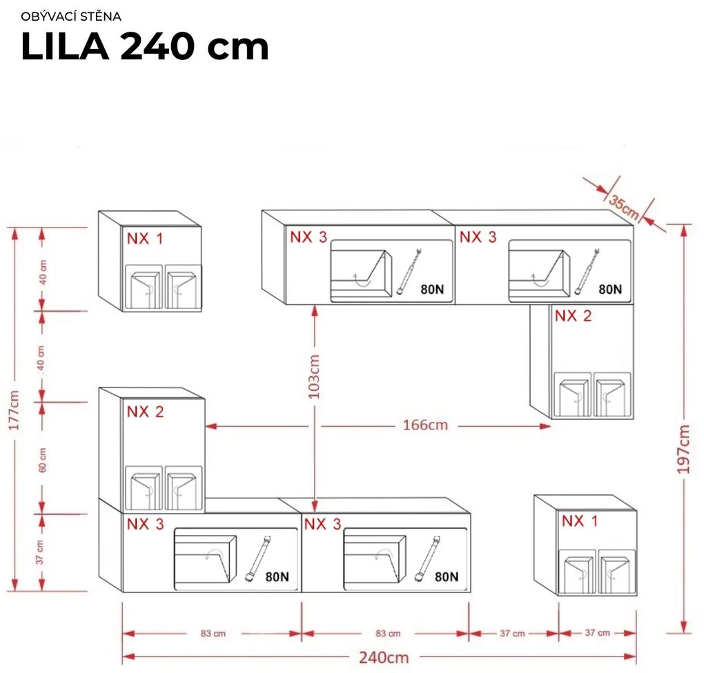 Ral Obývací stěna LILA 1, 240 cm - Černý lesk