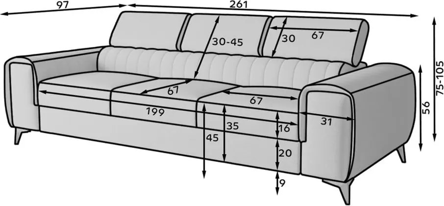 Antracitová sametová rozkládací pohovka 261 cm Laurence – ELTAP