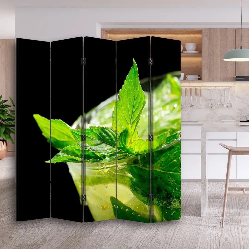 Ozdobný paraván Nápoj Mojito - 180x170 cm, pětidílný, klasický paraván