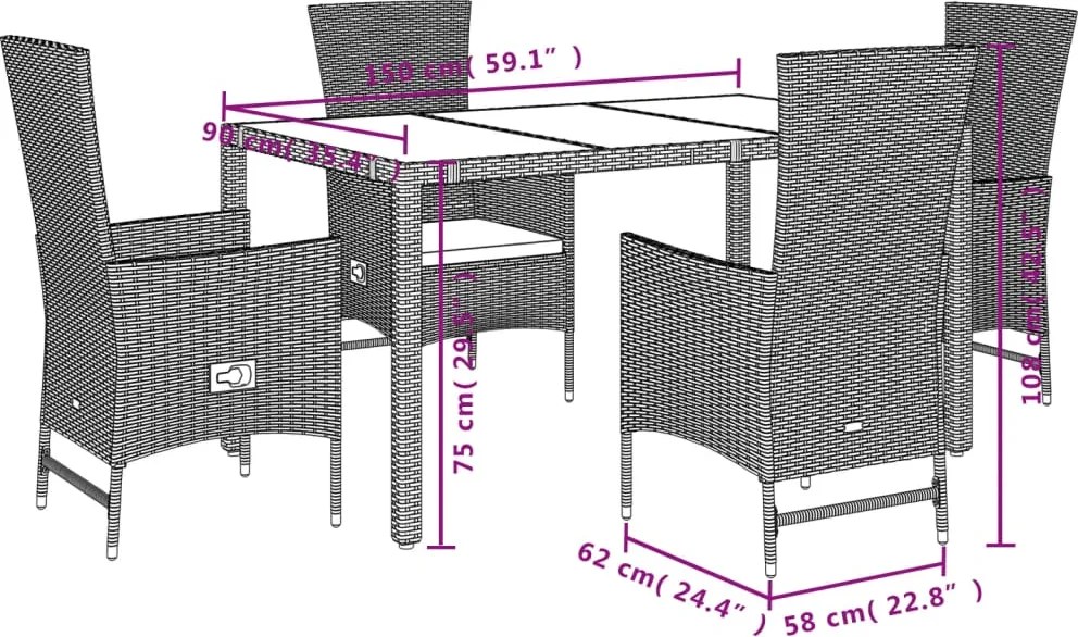 5dílný zahradní jídelní set s poduškami béžový polyratan 3277573