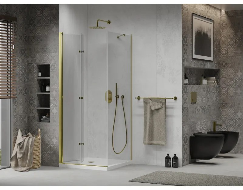 Mexen Lima sprchový kout 70x70cm, 6mm sklo, zlatý profil - čiré sklo + Slim sprchová vanička - 856-070-070-50-00-4010