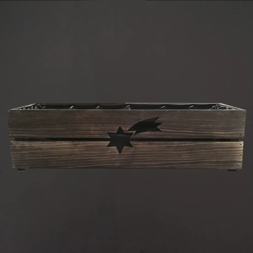 AMADEA Dřevěný vánoční truhlík s kometou tmavý, uvnitř s černou fólií, 62x21,5x17cm, český výrobek