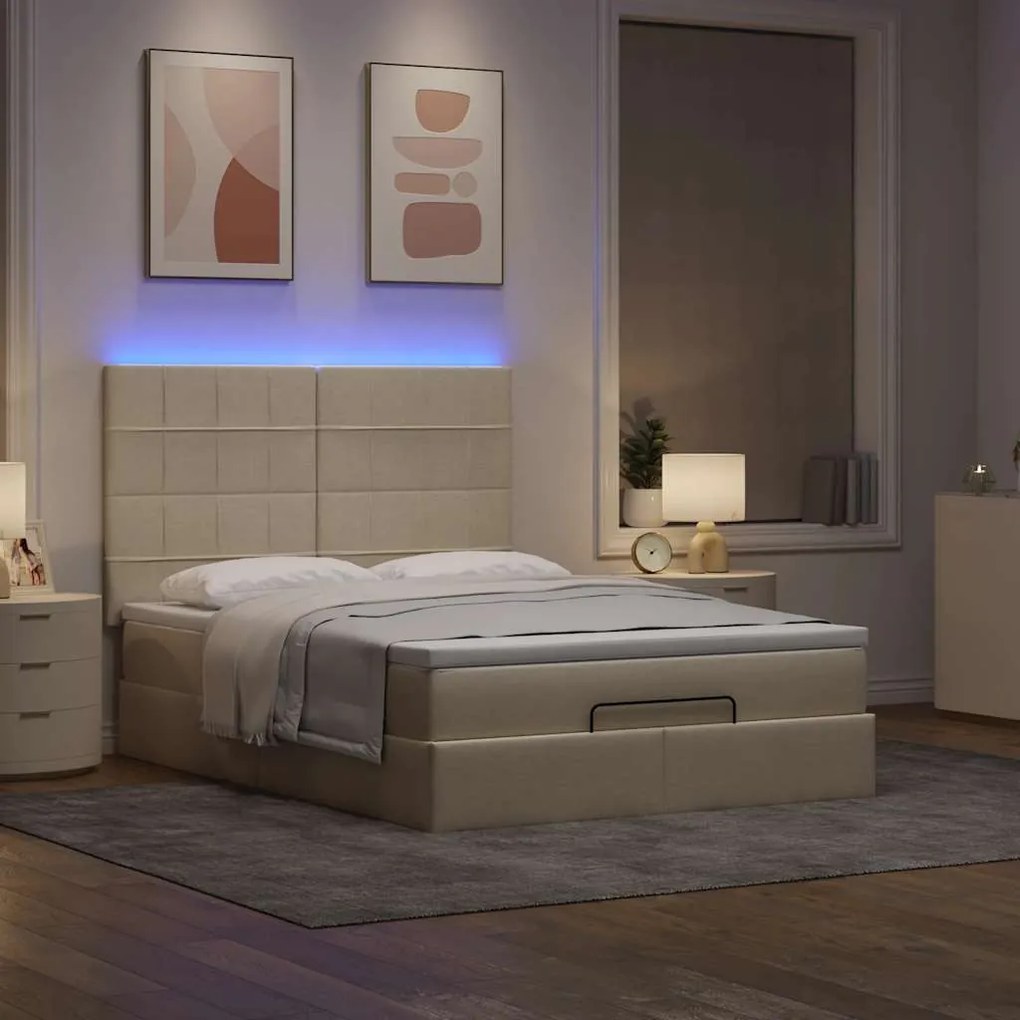 Osmanský rám postele s matrací krémově 140x190cm textil 3314008
