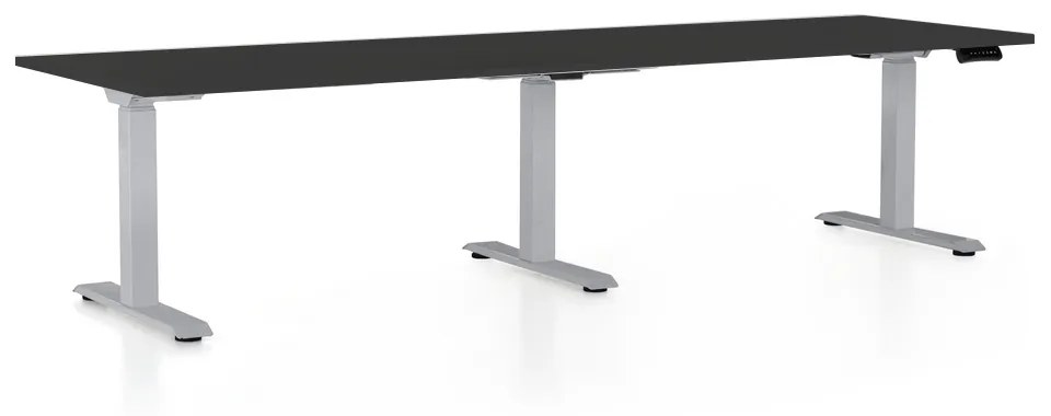 Výškově nastavitelný stůl OfficeTech Long, 260 x 80 cm, šedá podnož, černá