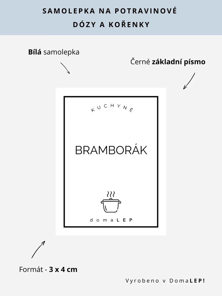 Samolepka na kořenky BRAMBORÁK bílá 3 × 4 cm základní písmo