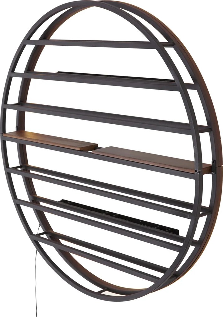 Moderní nástěnné svítidlo černé s kulatým dřevěným detailem a integrovanou LED - Wine Rack