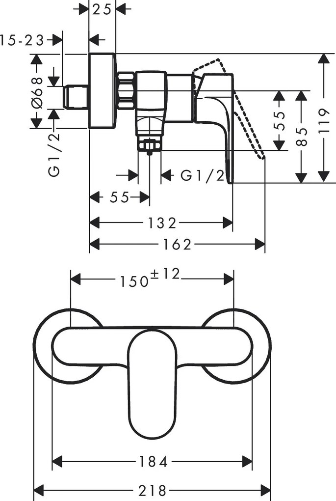 Hansgrohe Rebris S, sprchová baterie, 2 průtoky, černá matná, 72643670