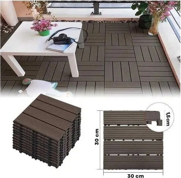 ConSys Plastové dlaždice 30x30x1,5 cm PP 67295 sada 10 kusů tmavě hnědá