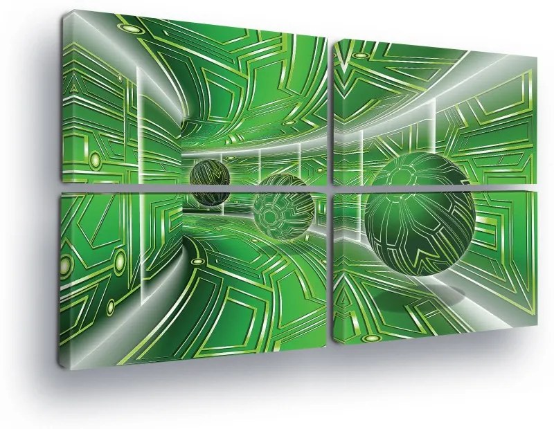 GLIX Obraz na plátně - Koule v Zeleném Tunelu 4 x 60x40 cm