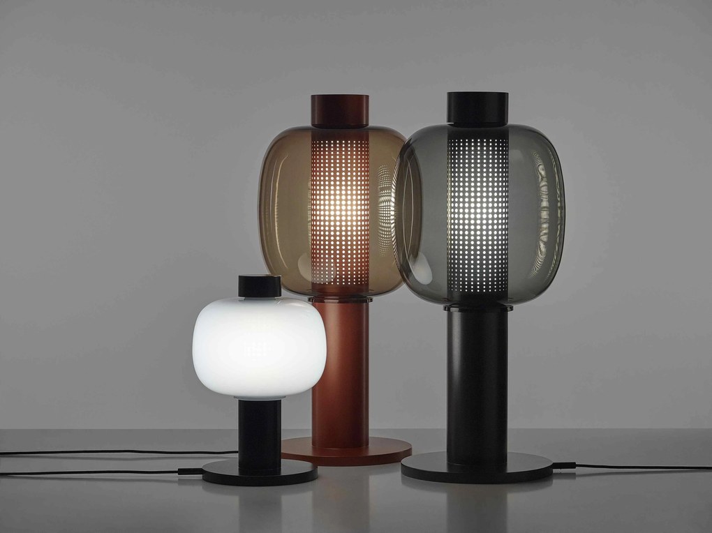 Designová lampa Brokis Bonbori Small PC1164 Povrch Montury: měděná metalická, Barva skla: Hnědá kouřová - transparentní sklo, Povrchová úprava skla: CASAMBI CBU-TED